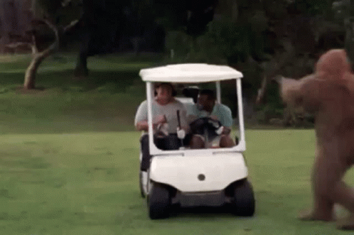 Angry Bigfoot Attacking Golf Cart GIF | GIFDB.com