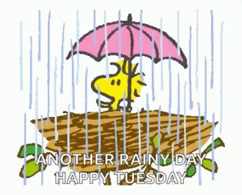 Animated Happy Tuesday Rain Woodstock GIF | GIFDB.com