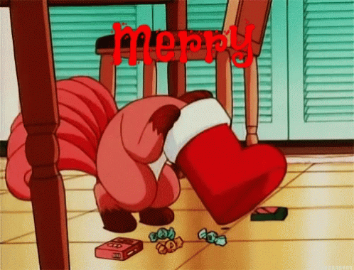 Anime Pokemon Vulpix Stuck In Christmas Sock GIF | GIFDB.com