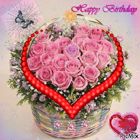 Birthday Flowers Pink Roses Basket Heart GIF | GIFDB.com