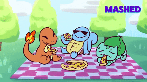 Charmander Squirtle Bulbasaur Pizza Picnic GIF | GIFDB.com