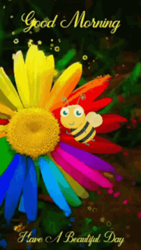 Coloful Flower And A Bee Good Morning Honey GIF | GIFDB.com