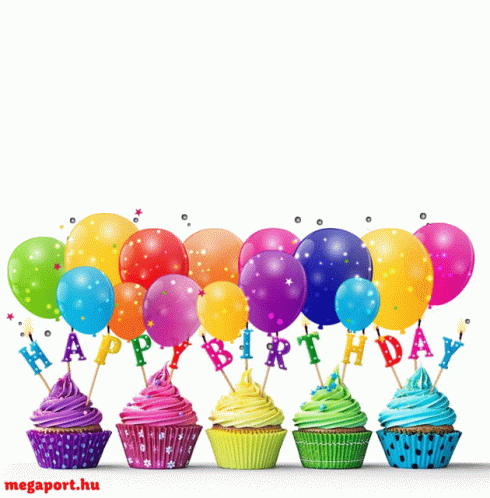 Colorful Happy Birthday Balloons And Cupcakes GIF | GIFDB.com