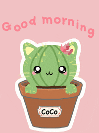 Cute Cactus Cat Good Morning Art GIF | GIFDB.com