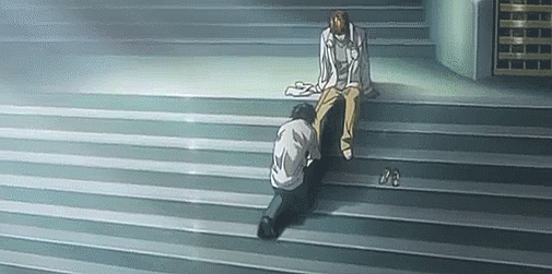 Death Note Stairs Scene Doing Foot Massage GIF | GIFDB.com