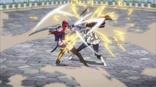 Fairy Tail Erza Scarlet Fighting Kagura Mikazuchi GIF | GIFDB.com