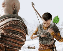 God Of War Kratos Teaching His Son Atreus GIF | GIFDB.com