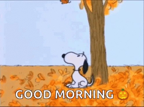 Good Morning Fall Snoopy Blowing Autumn Leaves GIF | GIFDB.com