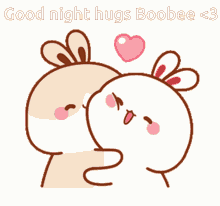 Good Night Cute Bunny Couple Kiss Cheeks GIF | GIFDB.com