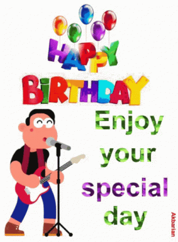 Happy Birthday Man Cartoon Playing Electric Guitar GIF | GIFDB.com