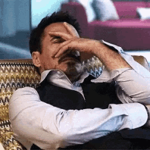 Head In Hands Robert Downey Jr Eye Roll Thinking Oh My God GIF | GIFDB.com