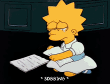 Lisa Simpson Heart Broken Crying Sobbing Ripping Paper GIF | GIFDB.com