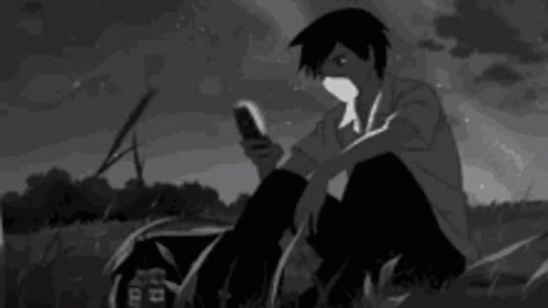 Lonely Anime Guy Checking Phone Field GIF | GIFDB.com