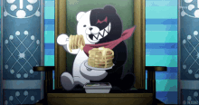 Monokuma Eating A Stack Of Pancakes GIF | GIFDB.com