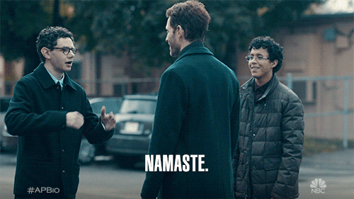 Namaste Glenn Howerton Praying Hands Bow GIF | GIFDB.com