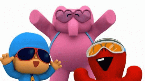 Pocoyo And Elly Cheering With Red Alien GIF | GIFDB.com