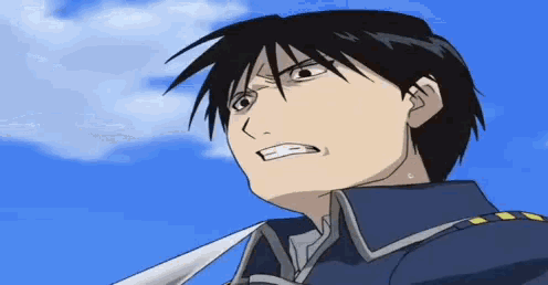Roy Mustang Fullmetal Alchemist Knife Point Scared GIF | GIFDB.com