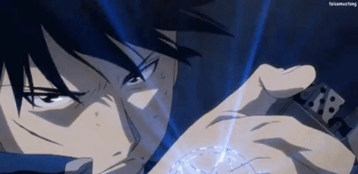 Roy Mustang Fullmetal Alchemist Serious Face Electric Hands GIF | GIFDB.com