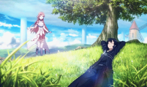 Sao Anime Asuna Calling Kirito Resting GIF | GIFDB.com