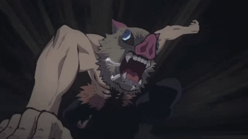 Scary Hashibira Inosuke Running GIF | GIFDB.com