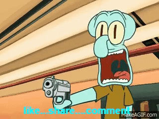 Scary Squidward Holding Gun GIF | GIFDB.com