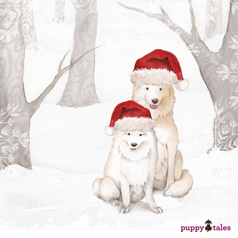 Two White Santa Christmas Dogs GIF | GIFDB.com
