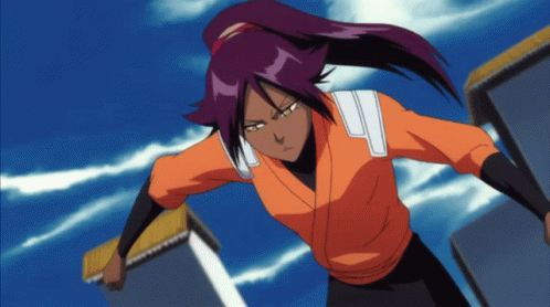 Yoruichi Shihōin Flying Looking Down Bleach Anime GIF | GIFDB.com