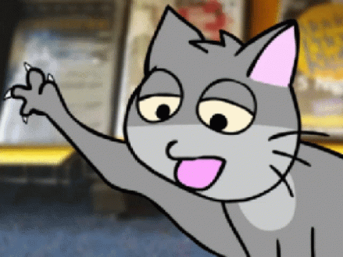 Animated White Cat Licking Her Hands