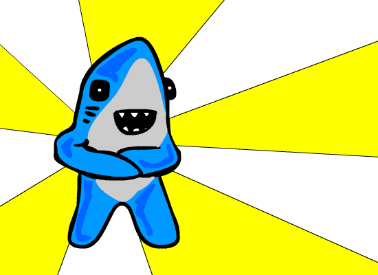 Cartoon Dancing Shark On Yellow Rays