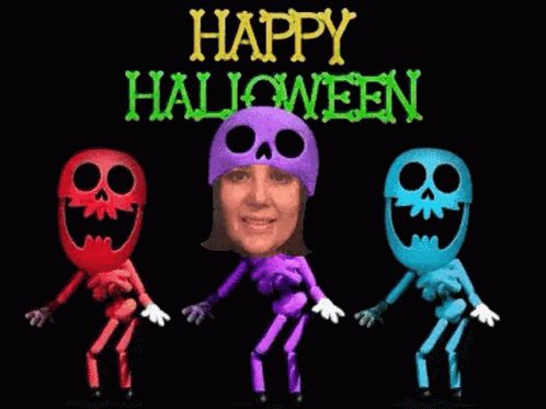 Happy Halloween Funny Colorful Skeletons Hip Dancing