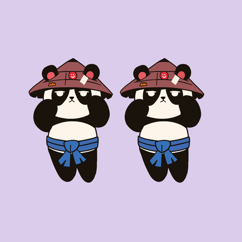 Two Animated Dancing Panda Wearing Native Hats