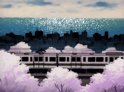 A Train Anime With Sea And City Views GIF | GIFDB.com