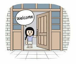 Animated Girl Welcome Open Door GIF | GIFDB.com
