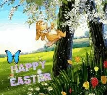 Animated Happy Easter Bunny Happily Using Swing GIF | GIFDB.com