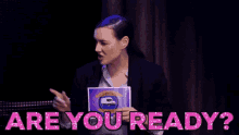 Are You Ready Girl Holding Cards GIF | GIFDB.com