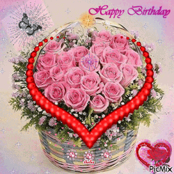 Birthday Flowers Pink Roses Basket Heart GIF | GIFDB.com