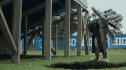 Bunny Mascot Drop Kick GIF | GIFDB.com