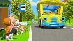 Bus Pick Up Students Little Tree House Cartoon GIF | GIFDB.com