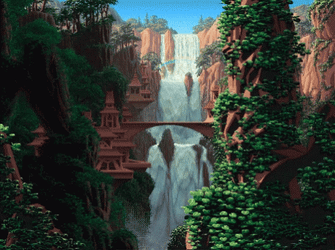 Civilization Beyond Earth With Homes Near Waterfall GIF | GIFDB.com