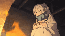 Cute Frieren Fire Warming GIF | GIFDB.com