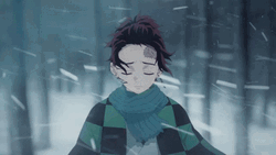 Demon Slayer Tanjiro Standing In Middle Of Snow GIF | GIFDB.com