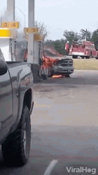 Dump Truck Is On Fire At Gas Station GIF | GIFDB.com