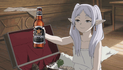Funny Frieren Giving Alcohol GIF | GIFDB.com