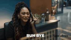 Giggling Receptionist On Phone Buh Bye GIF | GIFDB.com