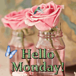 Good Afternoon Happy Monday Pink Roses Little Bird GIF | GIFDB.com
