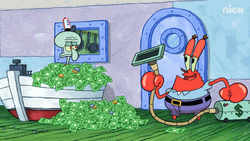 Greedy Mister Krabs Vacuum Money GIF | GIFDB.com
