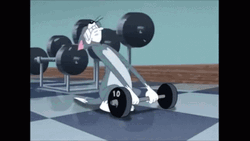 Exhausted Tom Can't Lift Gym Weights GIF | GIFDB.com