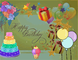Happy Birthday Balloons And Cake Creative GIF | GIFDB.com