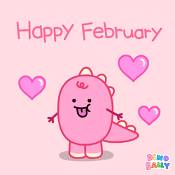 Happy February Dino Sally Popping Heart Bubbles GIF | GIFDB.com