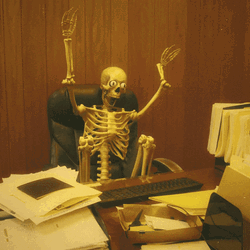Happy Halloween Funny Skeleton On Spinning Chair GIF | GIFDB.com